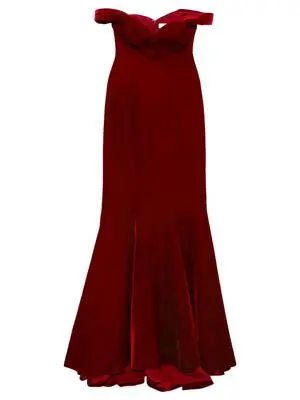 SAIID KOBEISY Velvet Off-shoulder Gown - Red