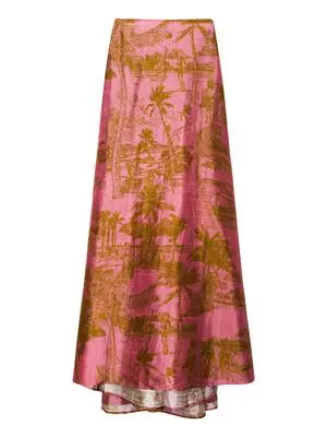 CONIGLIO PALM BEACH Adjustable Bustle Silk Maxi Skirt Pink