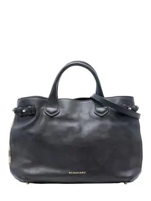 Burberry Leather And House Check Banner Satchel - Black