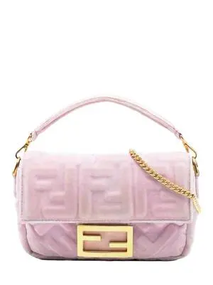 Fendi Mini Zucca Embossed Velvet Baguette Satchel - Pink