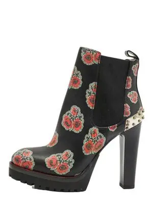 Alexander McQueen Floral-print Studded Boots - Black