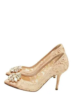Dolce & Gabbana Crystal-embellished Lace Pumps - Neutrals