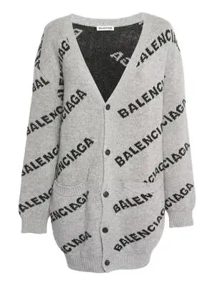 Balenciaga Logo-pattern Cardigan - Grey
