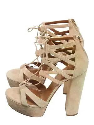 AQUAZZURA Suede Block Heel Sandals - Neutrals