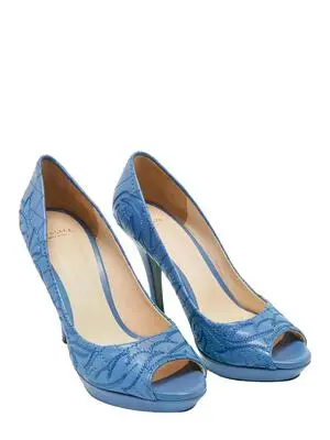 Versace Embroidery Peep-toe Pumps - Blue