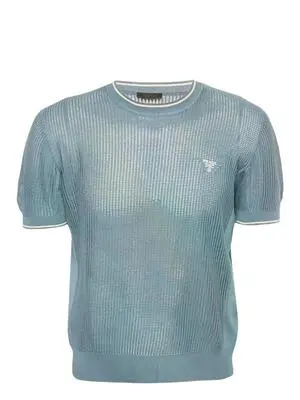Prada Open-knit Logo T-shirt - Blue