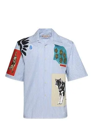 Marni X Slawn And Soldier Striped Poplin Bowling Shirt Iris - Blue