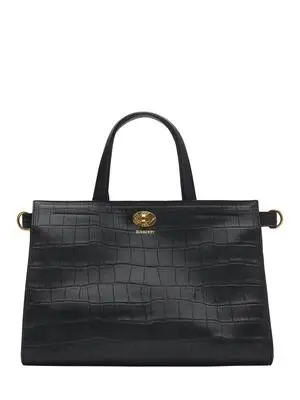 Burberry Small Calfskin Croc-embossed Cotswolds Tote - Black