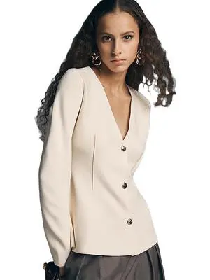 MAEVE Collarless Knit Blazer Jacket