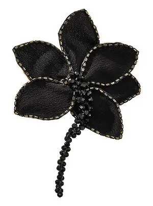 Anthropologie Beaded 3d Floral Brooch - Black