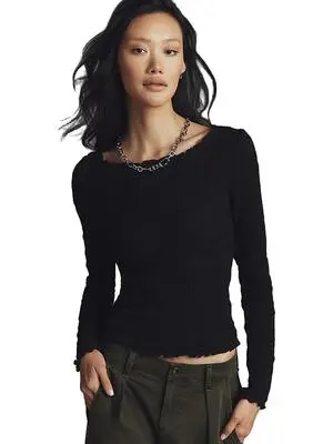 Maeve Textured Long-sleeve Top - Black Onyx