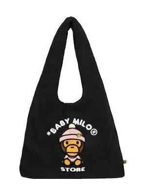 A BATHING APE Baby Milo Sherpa Fur Large Tote Bag - Black