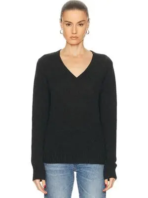Enza Costa Cashmere V-Neck Sweater Charcoal