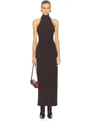 Enza Costa Knit Halter Turtleneck Fluid Dress - Bitter Brown