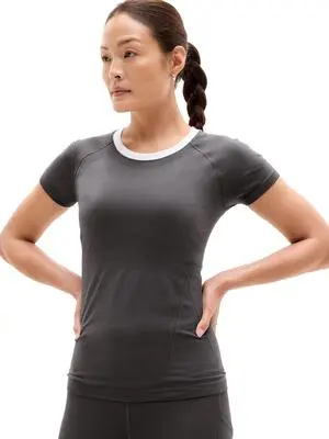 Athleta Athleta Momentum Seamless Tee Shadow Grey/white
