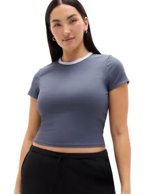 Athleta Signature Rib Crop Tee - Slate/bright White
