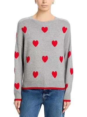 SIX FIFTY Valentina Heart Print Sweater - Heather Grey/red