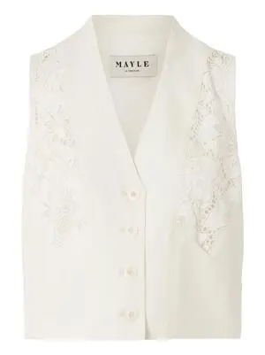 Maison Mayle Ines Lace-trimmed Wool-twill Vest - Neutrals