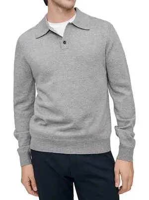 DL1961 Long Sleeve Knit Polo Sweater - Grey Melange