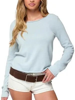 EDIKTED Relaxed Fit Cotton Sweater - Light-blue