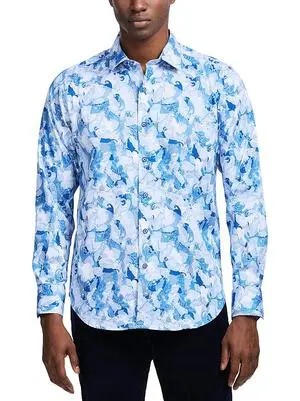 Robert Graham Baskerville Printed Long Sleeve Button Front Shirt - Blue