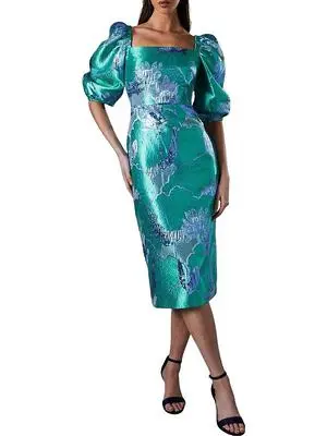 Coast Bubble Sleeve Jacquard Midi Dress - Green