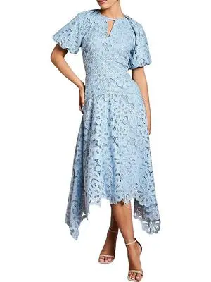 Coast Lace Hanky Hem Puff Sleeve Dress - Light Blue