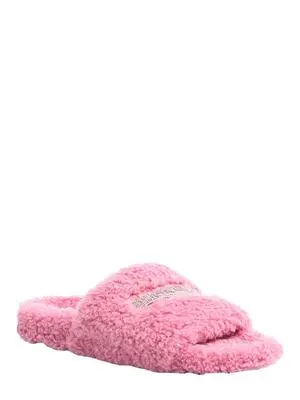 Balenciaga Furry Slide Sandals - Sweet Pink/crystal