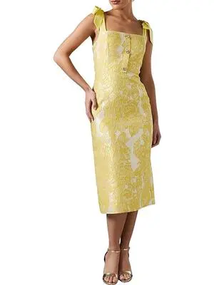 Coast Jacquard Pencil Midi Dress - Yellow