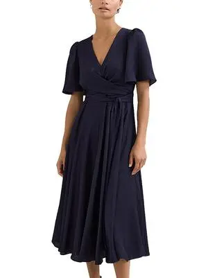 PHASE EIGHT Textured Faux Wrap Dress - Navy