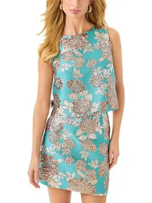 LILLY PULITZER Annaleese Cropped Top - Tangier Teal Floral Fling Metallic