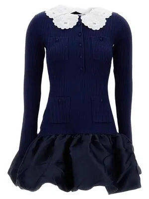 SELF-PORTRAIT Mini Knit And Taffeta Dress - Blu