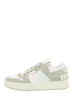 JIMMY CHOO Florent Glitter-paneled Sneakers - White