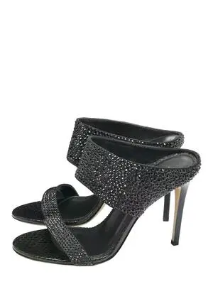LE SILLA Snakeskin-embossed Crystal Sandals - Black