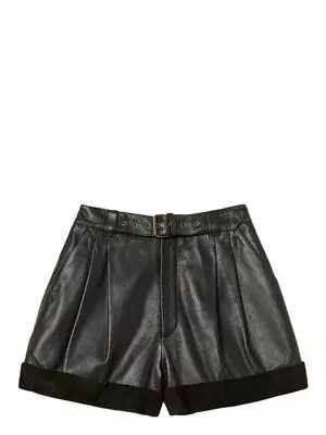 TWINSET Pleated Leather Shorts - Black