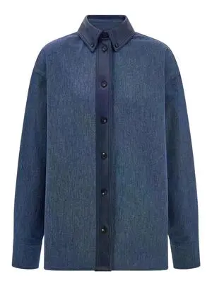 FERRAGAMO Leather-trim Denim Shirt - Blue
