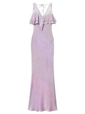 TWINSET Ruffled Velvet Maxi Dress - Purple