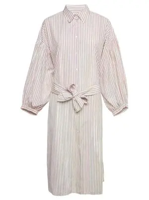 Max Mara Striped Puff-sleeve Midi Shirt Dress - White