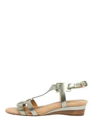 TOD'S Metallic Leather T-strap Wedge Sandals - Silver
