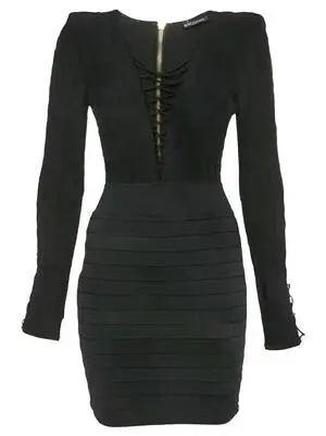 Balmain Lace-up Knit Mini Dress - Black