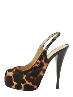 GIUSEPPE ZANOTTI Leopard-print Peep-toe Slingback Pumps - Brown