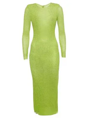 SELF-PORTRAIT Studded Mesh Midi Dress - Green