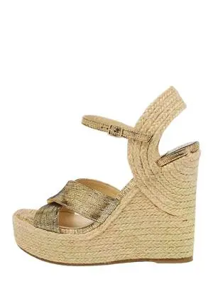 JIMMY CHOO Foil Crisscross Espadrille Sandals - Gold
