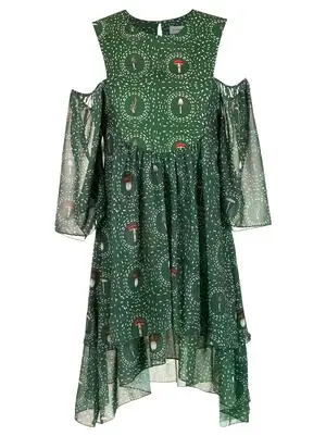 OLYMPIAH Mushroom-print Off-shoulder Dress - Green