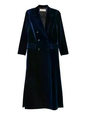 BLANCA VITA Double-breasted Velvet-effect Coat - Blue