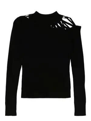 Monse Long Sleeve Ribbed Top - Black