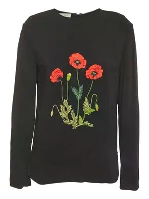 Stella McCartney Floral-embroidery Long-sleeve T-shirt - Black