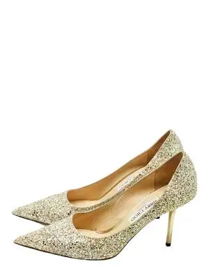 JIMMY CHOO Glitter Embellished Pointed-toe Pumps - Gold