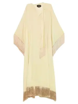 TALLER MARMO Tassel-trimmed Asymmetric Kaftan Dress - Yellow