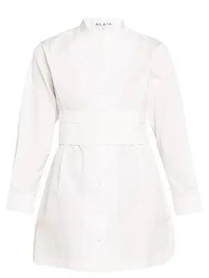 Alaïa Cummerbund Mini Shirtdress - Blanc